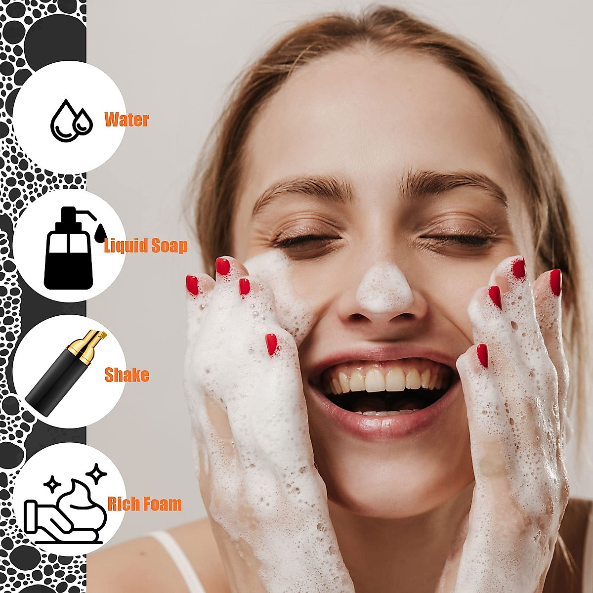 IRON BILL 2 Oz Foam Pump Bottle (3PCS). Empty Foaming Soap Dispenser for Refillable Travel Liquid Hand Soap, Body Wash, Eyelash Shampoo. BPA Free Mini Pocket Size(Black&Gold Pump&Black Cap)