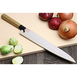Yoshihiro VG-10 46 Layers Hammered Damascus Sujihiki Japanese Slicer Knife (9.5'' (240mm) Ambrosia Handle)