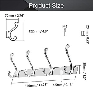 MroMax Silver 4 Row Hooks Household Coat Rack Wall Mounted Towel Rack Towel Cap Hanging Hook Polished 1Pcs