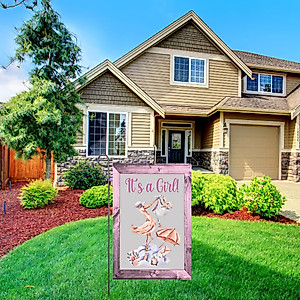 It's A Girl Stork Garden Flag Baby Shower Gender Reveal Party Decorations 12x18 Inch Double Sided Baby Girl Garden Flag Newborn Baby Birth Announcement Lawn Yard Sign Welcome Home Baby Banner Pink