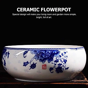 Happyyami House Plants Indoors Live Blue and White Floral Planter Flower Pot with Stand Orchid Pots Bonsai Holder Flower Bowl Garden Decorations for Garden Landscape Office House Plants