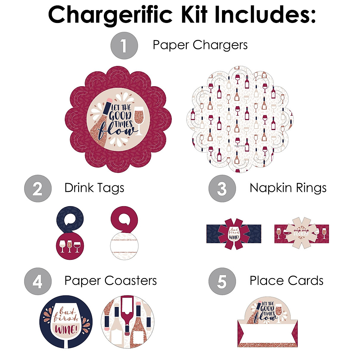 Big Dot of Happiness But First, Wine - Wine Tasting Party Paper Charger and Table Decorations - Chargerific Kit - Place Setting for 8