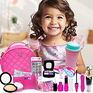 Play Purse for Little Girls Toys - Pretend Makeup for Toddlers with Girls Purse Pretend Play Girls Toys for 3 4 5 6 Year Old Toddler Birthday Gifts for Girls
