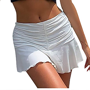 Bravetoshop Women's Y2K Vintage Pleated Skirts Elastic High Waist A-Line Short Skirts Summer Casual Ruched Mini Skirt (White,S)
