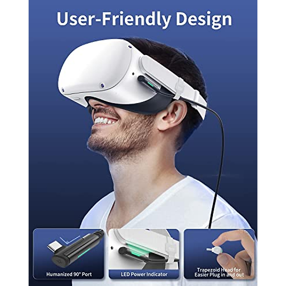 ZYBER Link Cable 16 FT for Meta Quest 2 Quest Pro Pico 4,VR Headset Link Cable for Oculus Quest 2/1 Gaming PC, High Speed USB 3.0 to USB C Cable for PC VR and Steam VR, Black