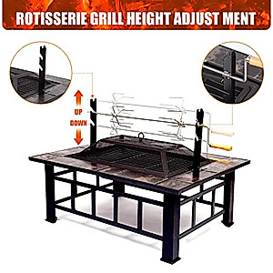 KOIECETA 37 Inch Multifunctional Fire Pits for Outside,Marble Tile Square Tabletop firepit,Backyard Garden Fireplace for Outdoor Heating, Camping,Campfires and BBQ…