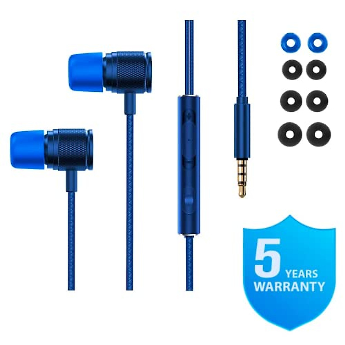 LUDOS Ultra Wired Earbuds in-Ear Headphones, 5 Years Warranty, Earphones with Microphone, Noise Isolating Ear Buds, Memory Foam for iPhone, Samsung, School Students, Kids, Women, Small Ears - Blue
