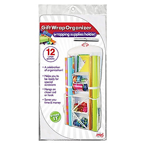 Gift Wrap Organizer - Storage for Wrapping Paper (All Sized Rolls), Gift Bags, Bows, Ribbon and More - Organize Your Closet with this Hanging Bag & Box to Have Organization, Clear Pockets & Hook Hangs