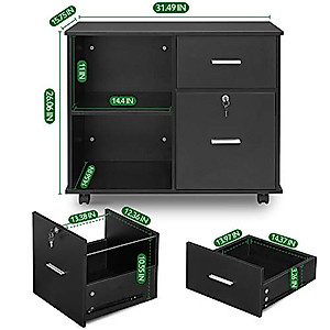 GreenForest Small L Shaped Desk 51x35.4 inch Reversible Corner Gaming Computer Desk and Wooden File Cabinet 2 Drawer Lateral Filing Cabinet with Lock