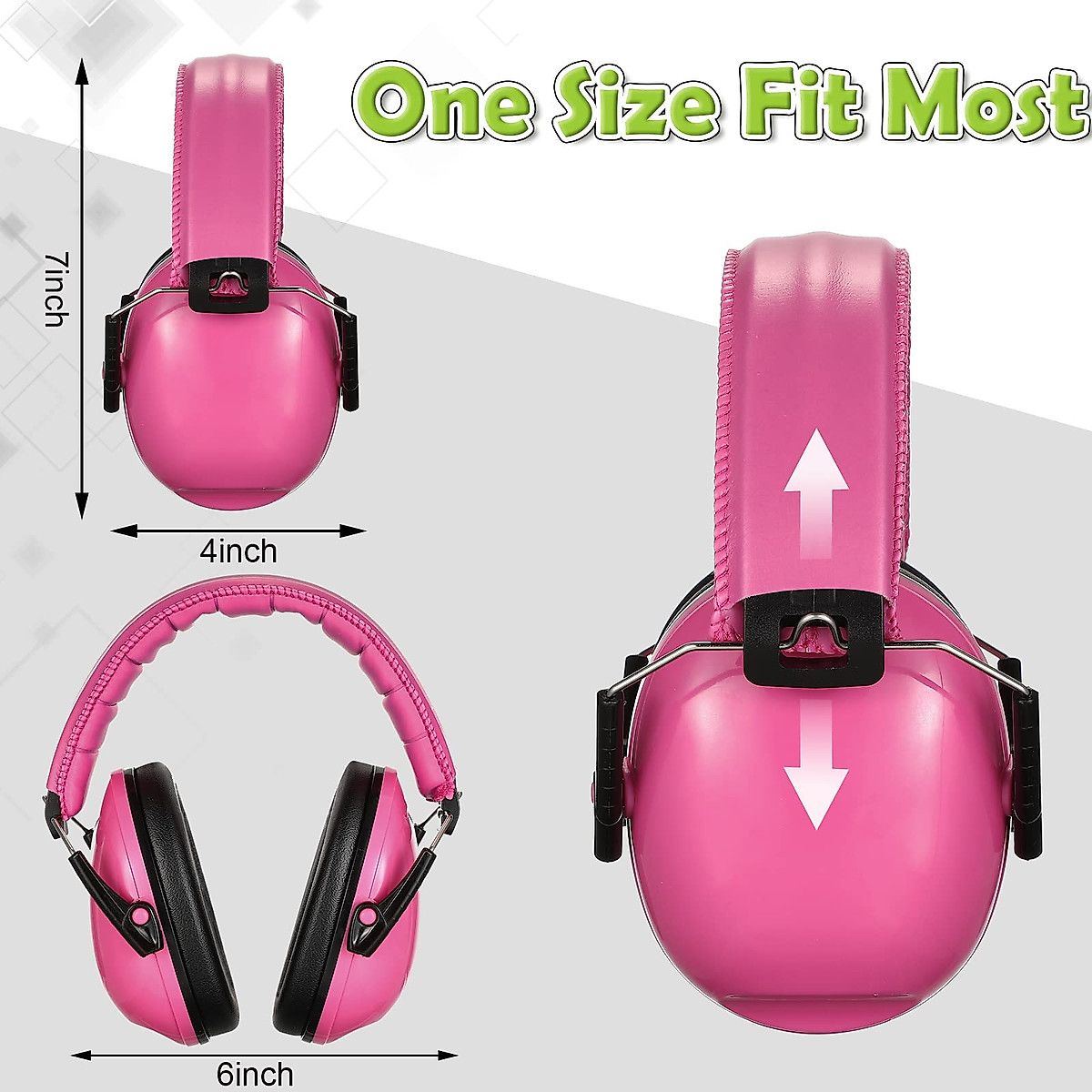 3 Pack Kids Ear Protection Earmuffs 25NRR Noise Cancelling Earmuffs Kids Toddler Adjustable Headband Safety Ear Muffs(Blue, Pink, Green)