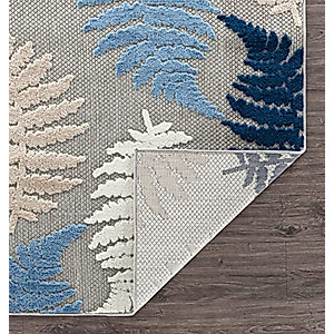 Rugshop Seville Floral Leaves Non-Shedding Patio Deck Backyard Indoor/Outdoor Area Rug 5' x 7' Blue