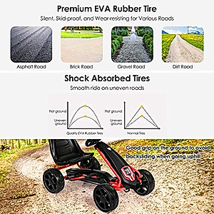 Costzon Pedal Go Kart for Kids, 4 Wheels Pedal Powered Ride on Toy, Outdoor Racer Children's Foot on Riding Car w/Adjustable Seat, Rubber Tires & 2 Brakes for Boys & Girls Age 3 to 8 (Black)