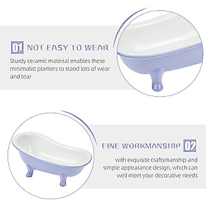 YARDWE Modern Plant Pots Indoor Desktop Flower Pot Small Bathtub Flower Pot Ceramic Succulent Planter Pot Flower Pots Planting Container Desktop Ornament (Sky- Blue) Bonsai Pot Mini Bathtub Decor