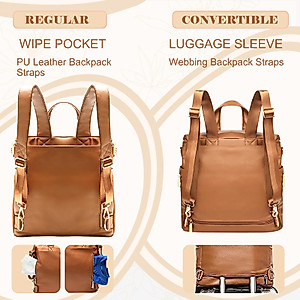 miss fong Diaper Bag Backpack Baby Diaper Bag, Large Leather Diaper Bag Backpack with Changing Pad, Stroller Straps, and 2 Insulated Pockets(Convertible, Brown)