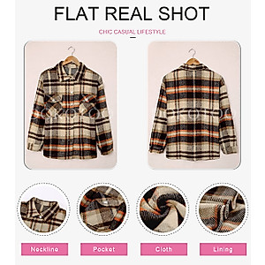 Dokotoo Classic Plaid Button Up Shirts for Women Roll Up Long Sleeve Flannel Tops Turn Down Collar Soft Checked Loose Boyfriends Baggy T-Shirt Outerwear for Ladies Office Jacket Orange M