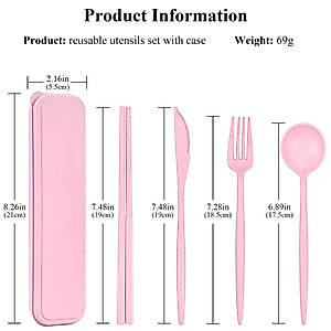 DISSKNIC 4 Sets Travel Utensils with Case, Cutlery Set Chopsticks Fork Spoon Knife with Case, Reusable Plastic Utensils Sets for Lunch Box Accessories,Portable Lunch Box Utensils Set for Daily Use