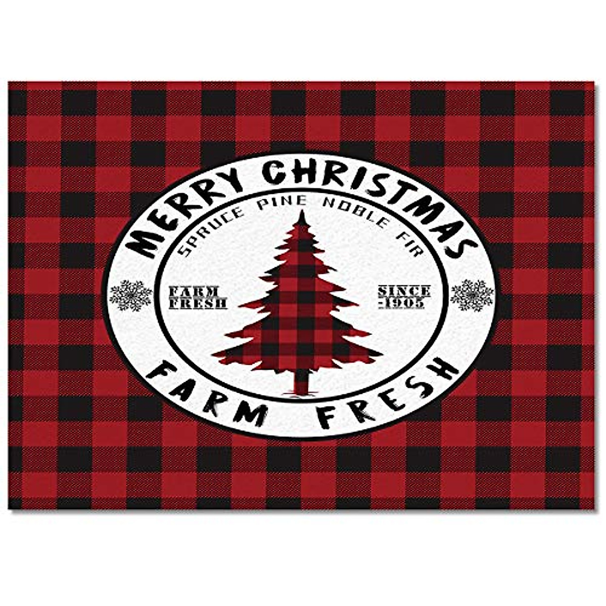 Christmas Area Rugs Living Room Floor Mat Merry Christmas Farm Xmas Tree Snowflake Red Plaid Collection Non-Slip and Washable Carpets for Indoor Bedroom Kids Room Home Decor, 2.7x5 Feet