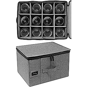 Sorbus Stemware Wine Glass Storage Hard Shell Box - Deluxe Padded Quilted Case with Dividers - Service for 12 - Great for Protecting or Transporting Wine Glasses, Champagne Flutes, Goblets, (Gray)