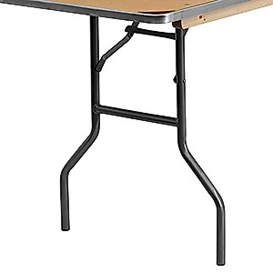Flash Furniture 8-Foot Rectangular HEAVY DUTY Birchwood Folding Banquet Table with METAL Edges and Protective Corner Guards