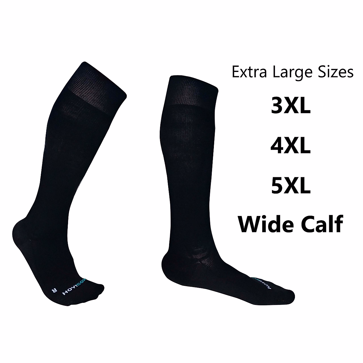 HOYISOX Big and Tall Compression Socks Comfortable Wool Knee High Socks for Men and Women (as1, alpha, 5x_l, regular, regular, Dark Black)