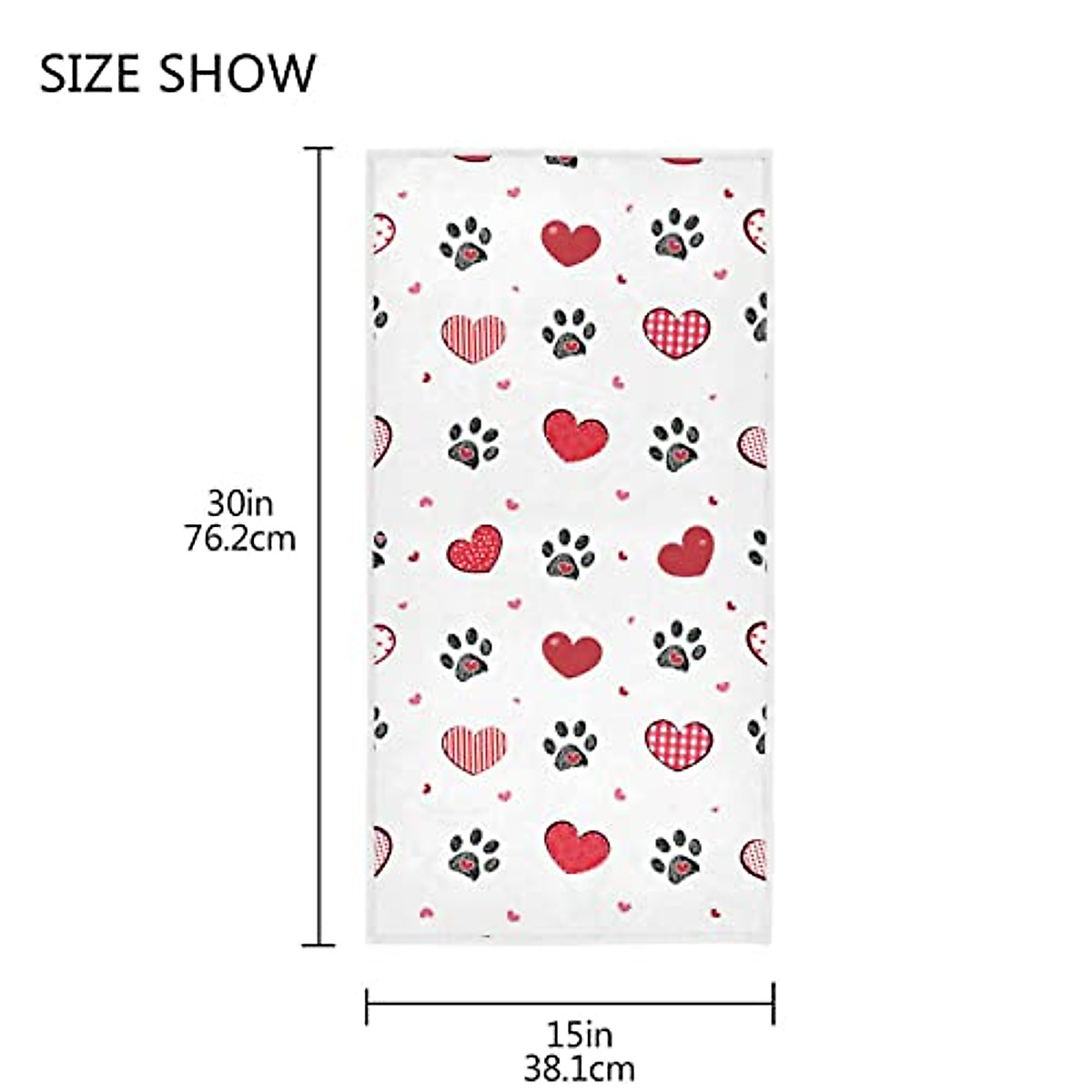 Vdsrup Dog Paws Love Hearts Hand Towels Valentine's Day Bathroom Theme Towel Soft Bath Guest Face Towel Absorbent Kitchen Tea Dish Towels Washcloths 16 X 30 in