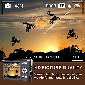 4K Digital Camera for Photography, 48MP Vlogging Camera for YouTube Compact Camera 18X Digital Zoom for Travel with Flash 3'' IPS Screen, 32G SD Card, 2 Batteries