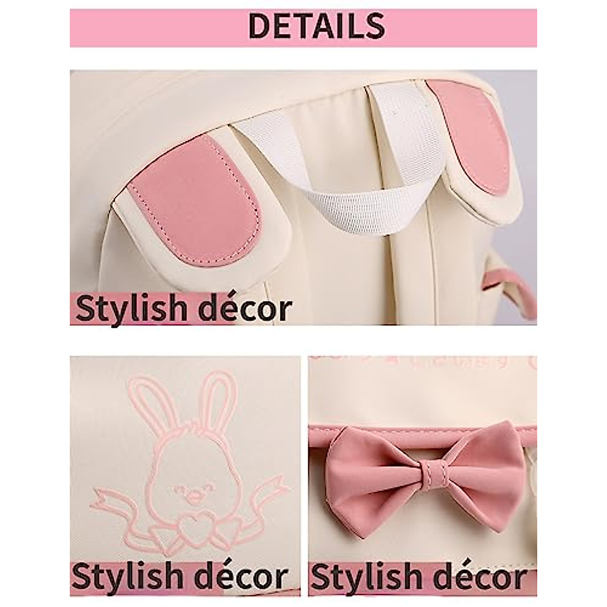 ZHSteveG Pink Backpack Bow With Pendant Cute Large Capacity Kawaii Aesthetic Backpack Cute Mochilas Daypacks (Pink white)