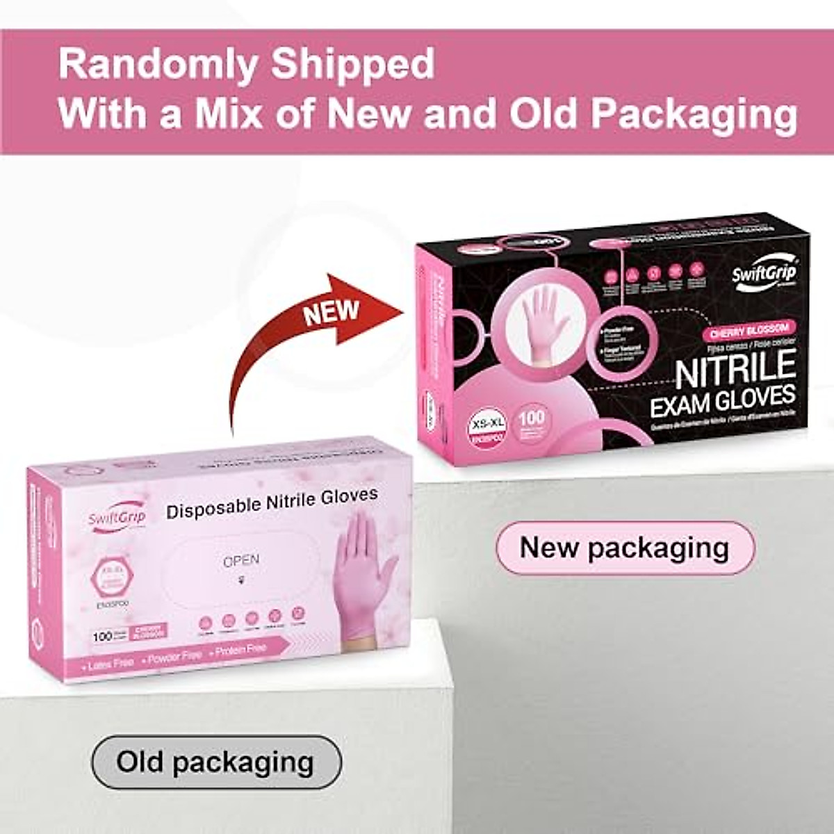 SwiftGrip Pink Disposable Gloves, Medical exam Gloves Disposable Latex Free, Gloves for Cleaning & Esthetician, Pink Rubber Gloves, Pink Cleaning Gloves, Powder-Free, 100-ct Box (XL)