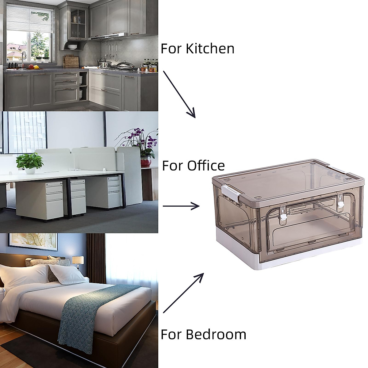 RUNMEIJIA Storage Bins，Clear Plastic Folding Storage Box with Lid with Wheels Stackable Plastic Box, For Home, Dorm and Office Organization, Fabric Toys Books Snacks Bottles (50 Quarts, White)