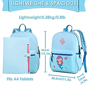 Kasqo Kids Backpack, 14" Toddler Backpack for Little Boys and Girls Kindergarten Preschool Bookbag With Chest Strap, Blue Mermaid