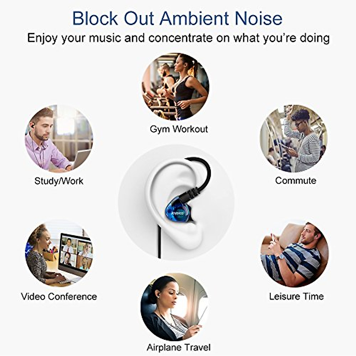 Joysico Wired Over Ear Earbuds for Kids Women Small Ears, Sport in-Ear Headphones Earhook Earphones for Running Exercise Jogging, Ear Buds with Case Microphone and Volume for Cell Phones Laptops Blue