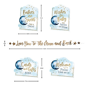 Lillian Rose"Love You to The Moon and Back" Baby Shower Decoration Signs and Bunting,Blue