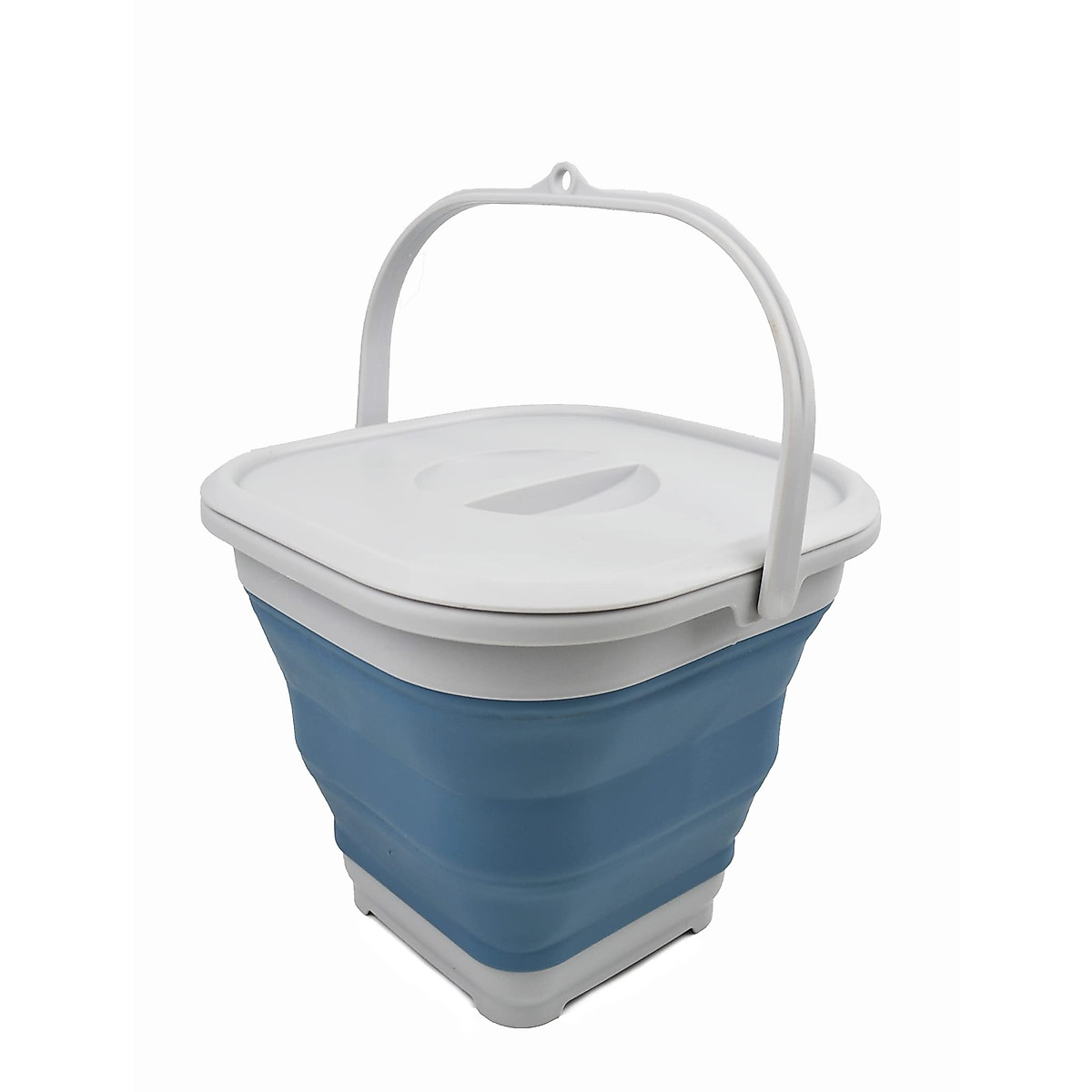 SAMMART Collapsible Square Handy Bucket with Handle & Lid 5.5L (1.4 Gallon) -Foldable Square Water Pail - Portable Tub for Fishing, Camping, Outdoor and Home (Grey/Steel Blue, 1)