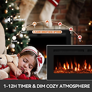 Manastin 60 Inch Electric Fireplace in-Wall Recessed and Wall Mounted with Remote Control, 750W/1500W Thin Wall Fireplace Heater(60-99°F Thermostat) with 12 Adjustable Color, Timer and Log Set