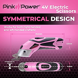 Pink Power Electric Fabric Scissors for Crafts, Sewing, Cardboard, Carpet & Scrapbooking - Heavy Duty Cutting Tool, Automatic Cordless Electric Scissors Fabric Cutter & Rotary Cutter Set (Pink)