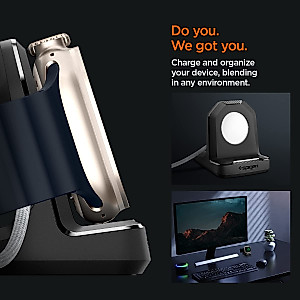 Spigen Rugged Armor Stand Designed for Apple Watch Charger Stand Compatible with Ultra 2/1 49mm, Series 10 46/42mm, 9/8/7 45/41mm, SE2/SE/6/5/4 44/40mm Durable TPU with Non-Slip Stable Base - Black