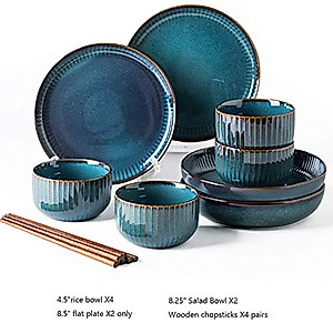 Kitchen DinnerwareFine Dinnerware Set,Porcelain Dinnerware Set, Ceramic Plates and Bowls Sets, Modern Creativity Vintage Lounge Round Reactive Glaze Stoneware Dishes Set for Kitchen/Dining, Blue,Serv