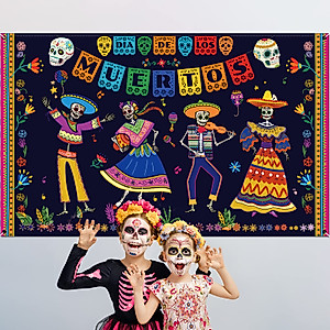 Day of The Dead Backdrop for Mexican Fiesta Sugar Skull Flowers Background Dia DE Los Muertos Birthday Halloween Party Supplies Fiesta Banner Party Decoration Photo Booth Studio(Dance)