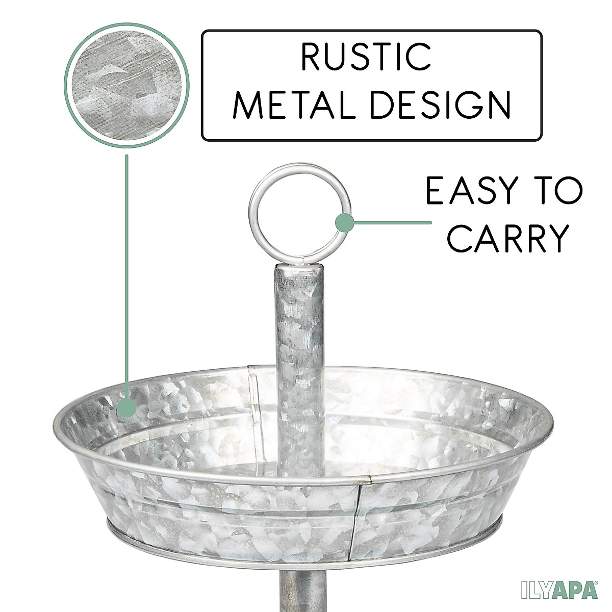 Ilyapa Galvanized Three Tiered Serving Stand - 3 Tier Metal Tray Platter for Cake, Dessert, Appetizers & More