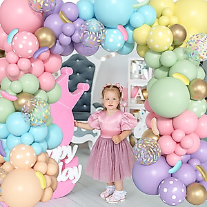 Pastel Donut Balloon Arch Garland Kit, 162pcs Donut Two Sweet One Birthday Party Supplies Girl Pastel Sprinkle Confetti Candy Ice Cream Foil Balloons for First Birthday Party Baby Shower Decorations