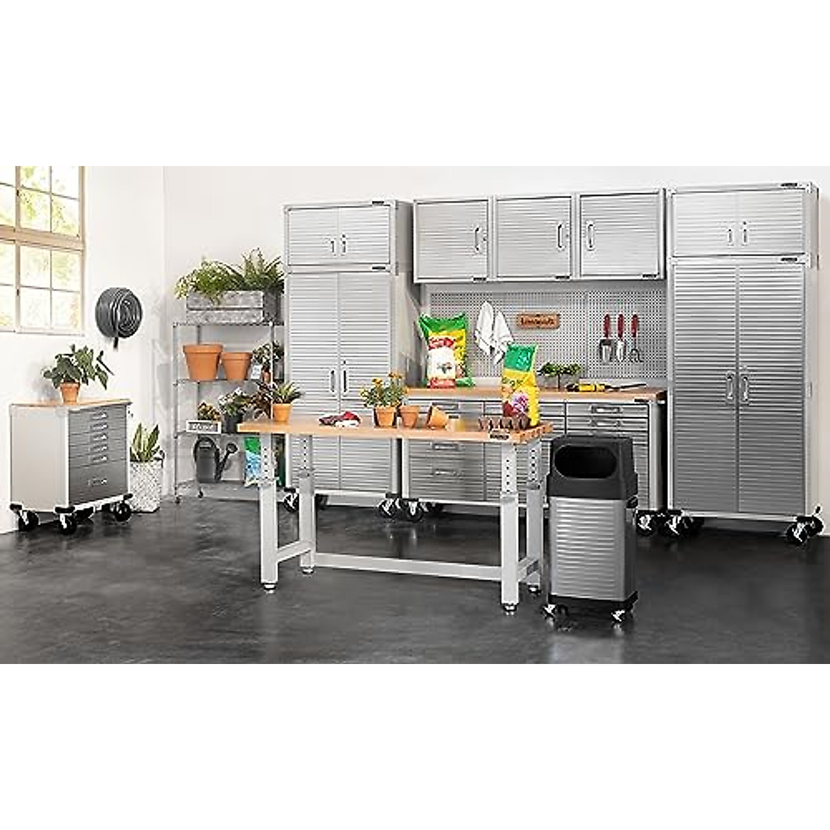 Seville Classics UltraHD Heavy Duty Workbench Table w/Solid Wood Top, 1000 lbs. Weight Capacity Workstation for Garage, Warehouse, Workshop, Granite, 60" W x 24" D x 28.5" to 42" H Desktop