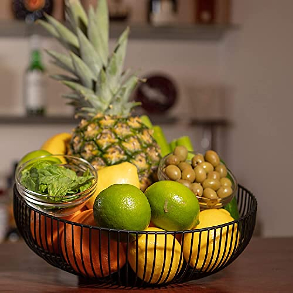 Black Metal Wire Fruit Basket Bowl For Kitchen,Living Room,Office - Large Decorative Centerpiece To Display Fruit, Vegetables, Bread, Candy, Household Items Or Use As A Gift Basket