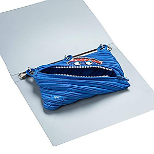 ZIPIT Talking Monstar 3-Ring Binder Pencil Pouch, Large Capacity Pen Case for Kids, Made of One Long Zipper! (Blue)