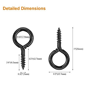 Powlankou 160 Pieces 1 inch Screw Eyes, Black Zinc Plated Steel Screw Eyes, Self Tapping Screw Hooks, Metal Eye Hooks, Eyelet Screws