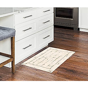 Studio M Floor Flair White Washed Wood Neutral Farmhouse - 2 x 3 Ft Decorative Vinyl Rug - Non-Slip, Waterproof Floor Mat - Easy to Clean, Ultra Low Profile - Printed in The USA