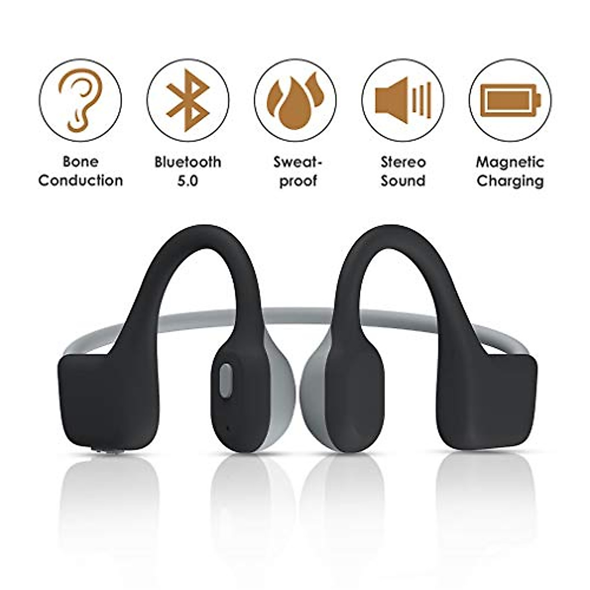 YODZ Bluetooth 5.0 Bone Conduction Headphones, IPX6 Waterproof Wireless Outdoor Sport Headset with Mic, USB Charging, for Running Driving Cycling, Meeting,Blue