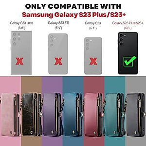 Defencase Compatible with Samsung Galaxy S23 Plus Case Wallet with Card Holder for Women Men, PU Leather Magnetic Snap Flip Zipper Strap Phone Case Fit for Galaxy S23 Plus 5G 6.6", Rose Red
