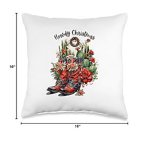 CHRISTMAS XMAS FUN WESTERN WINTER SEASON DESIGN, XMAS, HOWDY CHRISTMAS, BLACK, COWBOY BOOTS Throw Pillow, 16x16, Multicolor