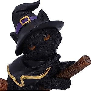 Nemesis Now Tabitha Small Witches Familiar Black Cat and Broomstick Figurine, 11cm