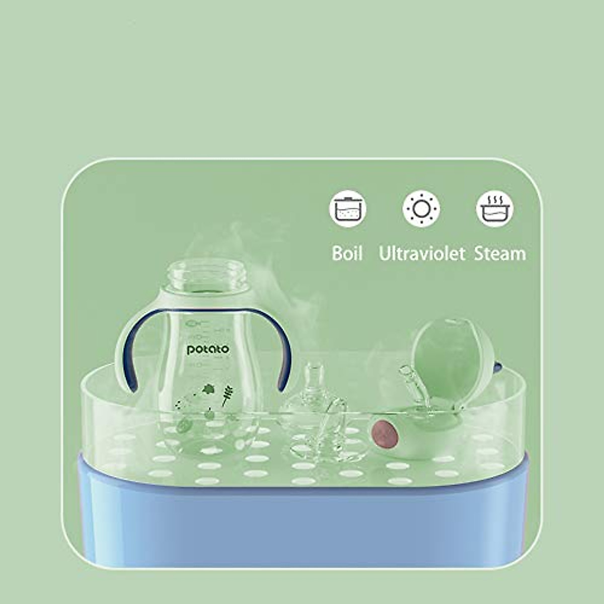 POTATO Baby Bottle with Medium Flow Nipple and Learner Sippy Cup Soft Spout, 240ML/8oz, Green